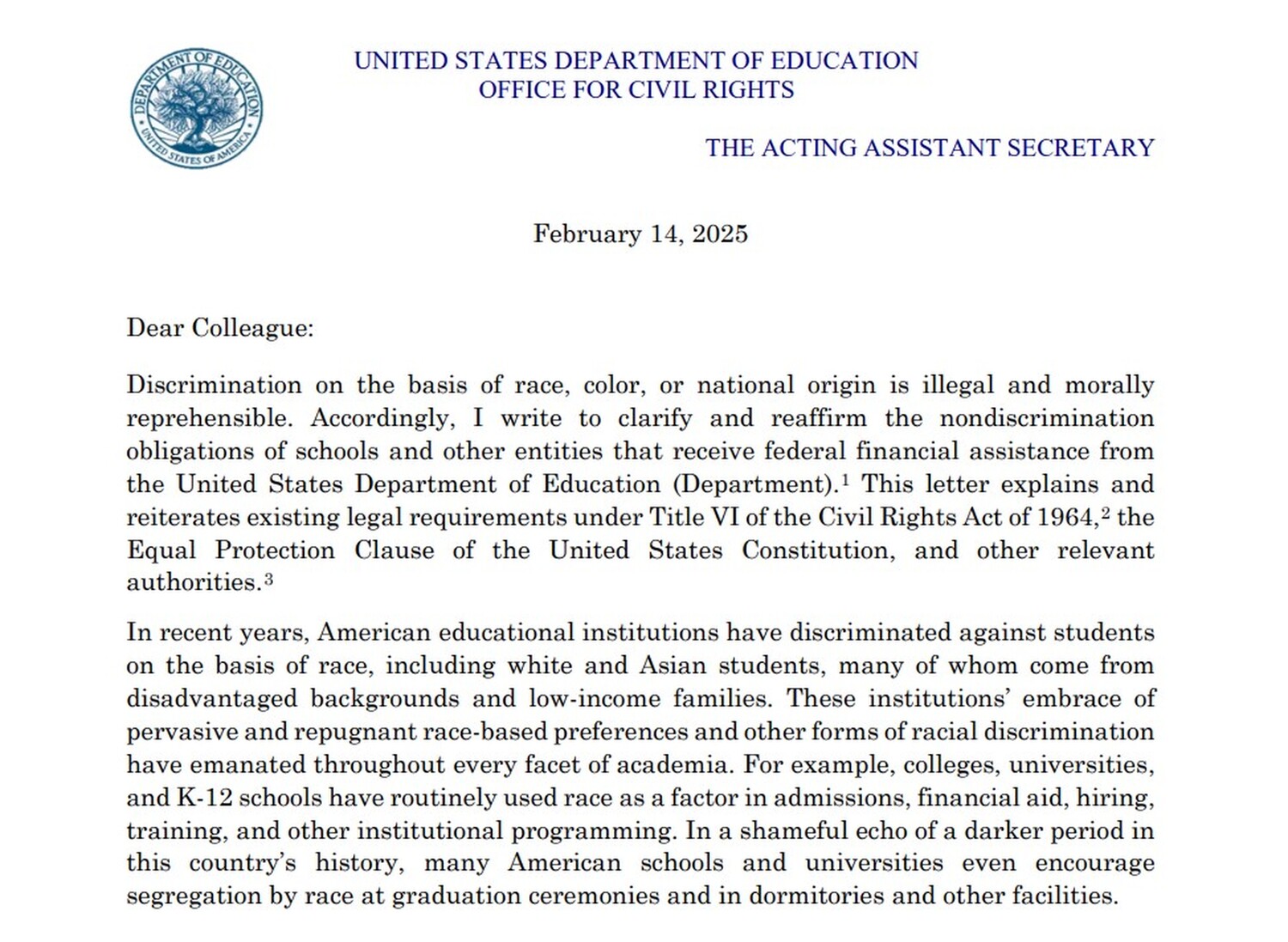 Dear Colleague Letter to Education Leaders Regarding DEI Programming from ED’s Office of Civil ...